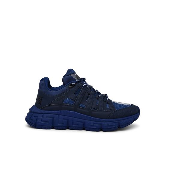 Versace | Shoes | Versace Blue Leather Blend Trigreca Sneakers | Poshmark